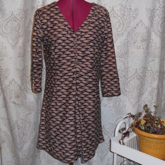 Komil | Dresses | Vtg Komil S Black Wtan Dove Pattern Ls Mini Dress ...